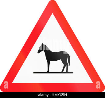 Warning sign used in Switzerland - left turn Stock Photo - Alamy