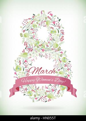 8 March greeting card template. print-ready postcard mockup ...