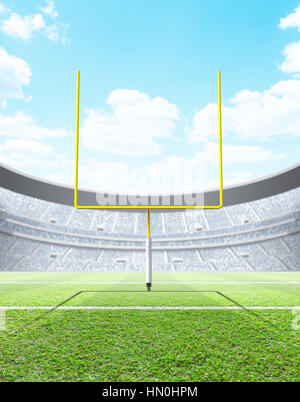 A generic seated american football stadium with yellow goal posts on a ...