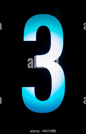 A 3D number in light blue color with a dark blue background. Layered ...