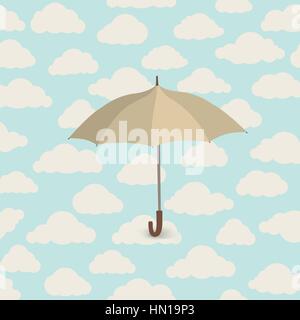 Umbrella over cloudy sky. Clouds seamless pattern Autumn weather ...