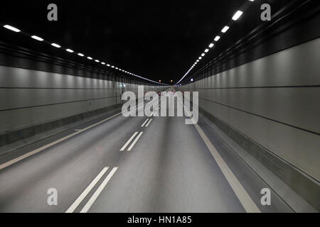 Inside the tunnel at the Oresund Bridge between Denmark and Sweden ...