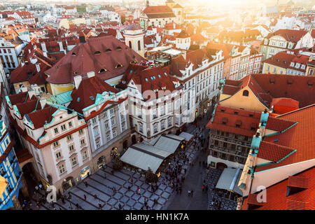 Houses with traditional red roofs in Prague Old Town, Czech Republic ...