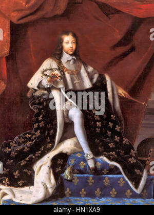 A portrait of King Louis XIV, painted in the classical style ...