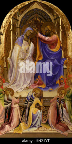 A painting by Lorenzo Monaco, 'Coronation of the Virgin, Christ ...