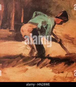 Man Stooping with Stick or Spade Stock Photo - Alamy