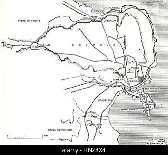 A 17th-century map of ancient Syracuse, depicting the city layout and ...