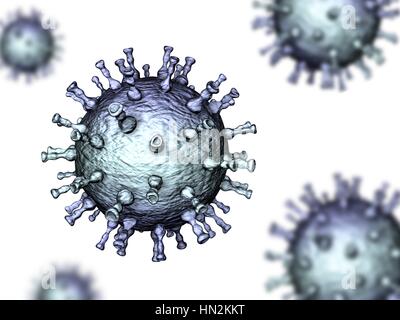 Computer illustration of varicella zoster virus particles, the cause of ...