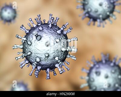Computer illustration of a varicella zoster virus particle, the cause ...