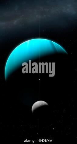 Illustration of the green ice giant planet Uranus, seen from the ...