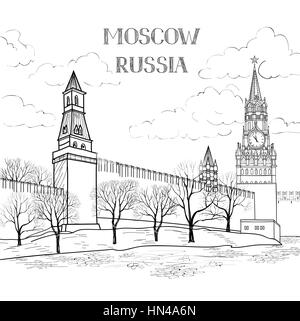 Red square view, Moscow, Russia. Travel Russia vector illustration ...