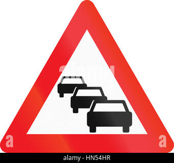 Queuing traffic road sign on black background Stock Photo - Alamy