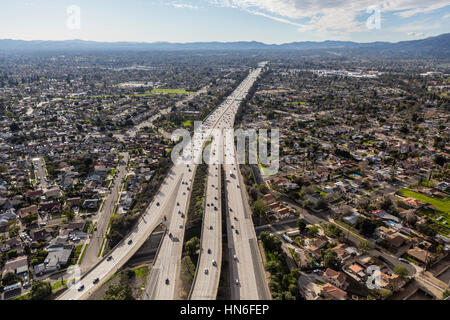 Aerial view of Route 118 freeway and Rocky Peak Park between Simi ...