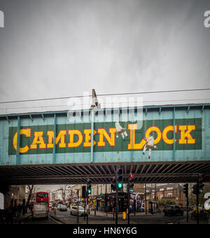 The iconic Camden Lock railway bridge sign by Camden Market, High ...