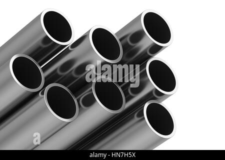 Metal pipes on warehouse. 3d rendering illustration Stock Photo - Alamy