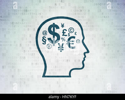 Studying concept: Painted blue Head icon on Digital Data Paper ...