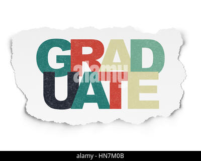 Studying concept: Painted multicolor text Graduate on White Brick wall ...