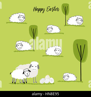 Cute card with hand drawn easter illustrations Stock Photo - Alamy