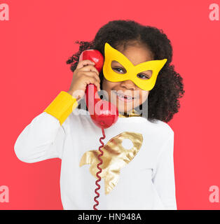 Superhero Girl with Telephone Concept Stock Photo - Alamy
