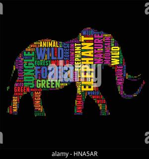 elephant Typography word cloud colorful Vector illustration Stock ...
