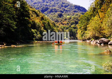 Rafting boat on the fast mountain river Stock Photo - Alamy