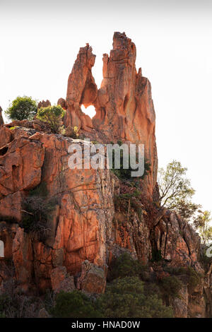 Rock with a heart shaped hole. Calanques de Piana. Mountain landscape ...