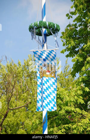 Traditional may tree (Maibaum), Munich, Bavaria, Germany Stock Photo ...