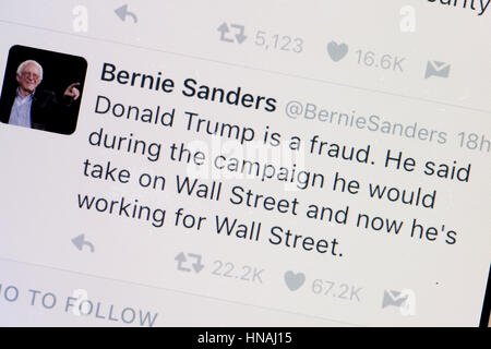 Senator Bernie Sanders Twitter account on mobile phone screen - USA ...