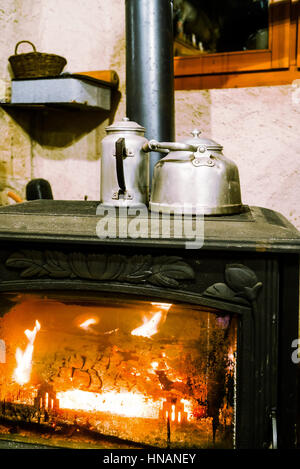 Vintage aluminium teapots in old house, retro objects Stock Photo - Alamy