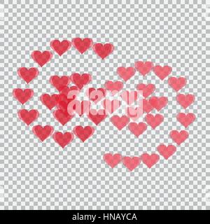 Red hearts translucent arranged in a heart shape. Two spiral. Checker ...