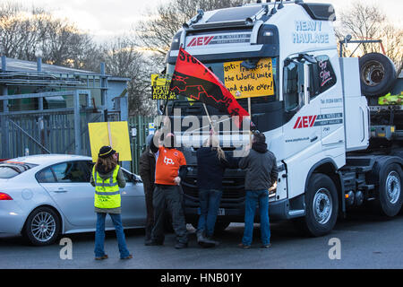 Antifracking protesters protest outside a Cuadrilla contactors business ...