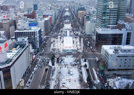 Panorama, panoramic, Aerial view of Odori Park during snow festival ...