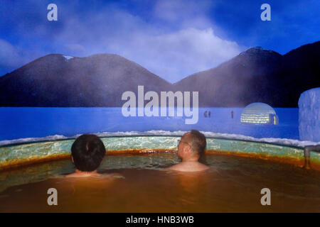 Hot Spring, Igloo Village on Shikaribetsu frozen lake,Snow Water ...