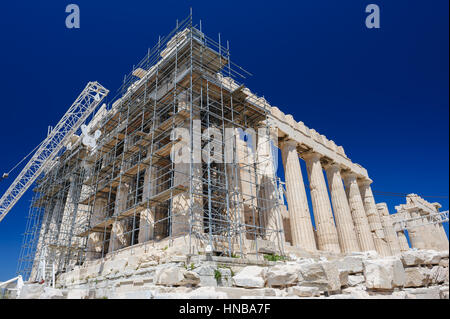 The Parthenon, Acropolis of Athens, Greece. Scaffolding of the famous ...