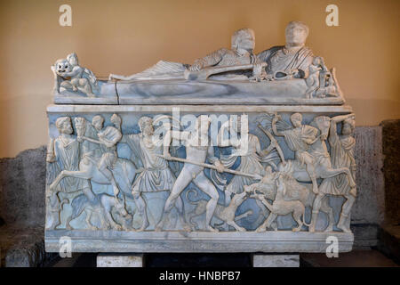 The Meleager Sarcophagus, depicting the hunt of the Calydonian Boar. A ...