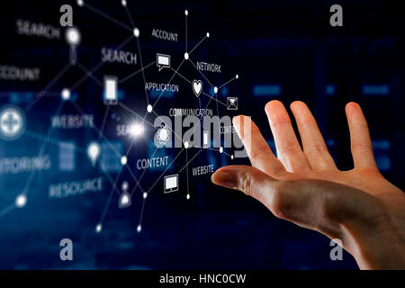 Woman hand showing in palm digital connection concept. 3D rendering ...