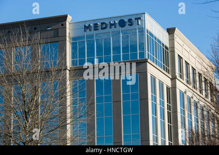 A logo sign outside of the headquarters of MEDHOST, Inc., in Franklin ...