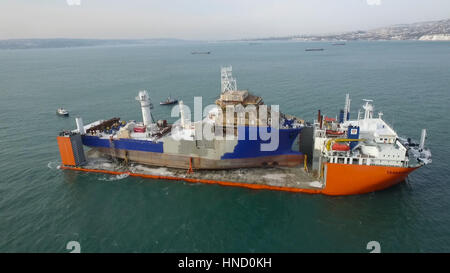 Loaded on the semi-submersible platform ship Transshelf, the body of ...