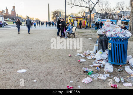 Trash cans overflowing at the National Mall in Washington DC Stock ...