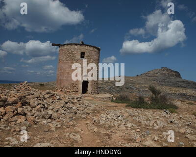 Abandoned windmill near Lindos on the Greek island of Rhodes Stock ...