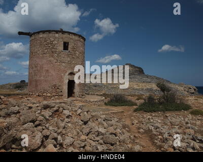 Abandoned windmill near Lindos on the Greek island of Rhodes Stock ...
