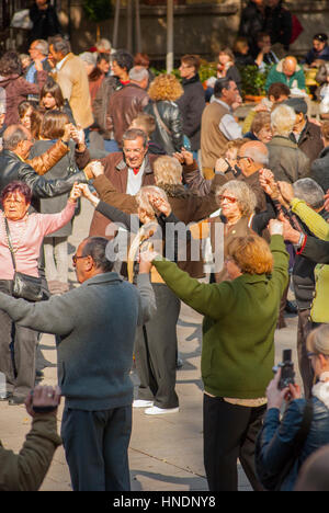 Musicians in sardana (traditional catalan dance) street spectacle ...