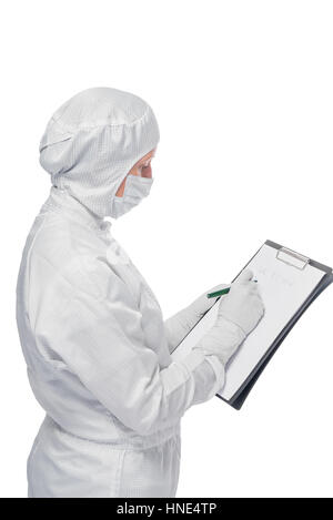 Chemist woman writing formulas on glass on grey background Stock Photo ...