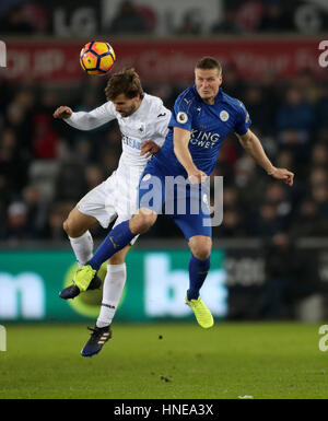 Swansea City's Fernando Llorente (left) and Crystal Palace's Joe Ledley ...