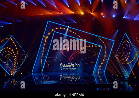 Kyiv, Ukraine. 11th Feb, 2017. Logo Eurovision 2017 national selection ...
