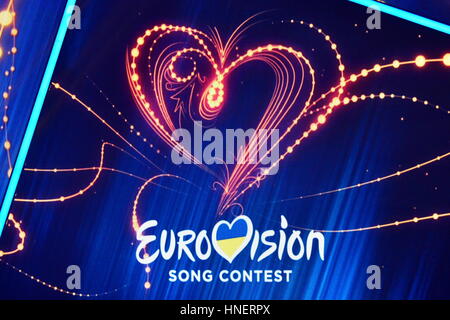 Kyiv, Ukraine. 11th Feb, 2017. Logo Eurovision 2017 national selection ...