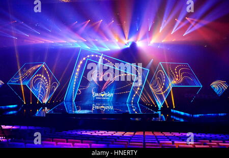 Kyiv, Ukraine. 11th Feb, 2017. Logo Eurovision 2017 national selection ...