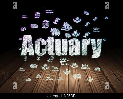 Insurance concept: Glowing text Actuary, Hand Drawn Insurance Icons in ...