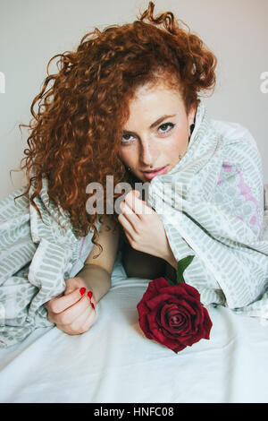 young redhead woman tired look boredom expression Stock Photo - Alamy