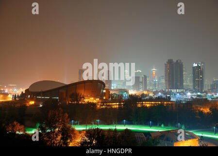 Calgary cityscape in Alberta at night in a foggy day, Canada Stock ...